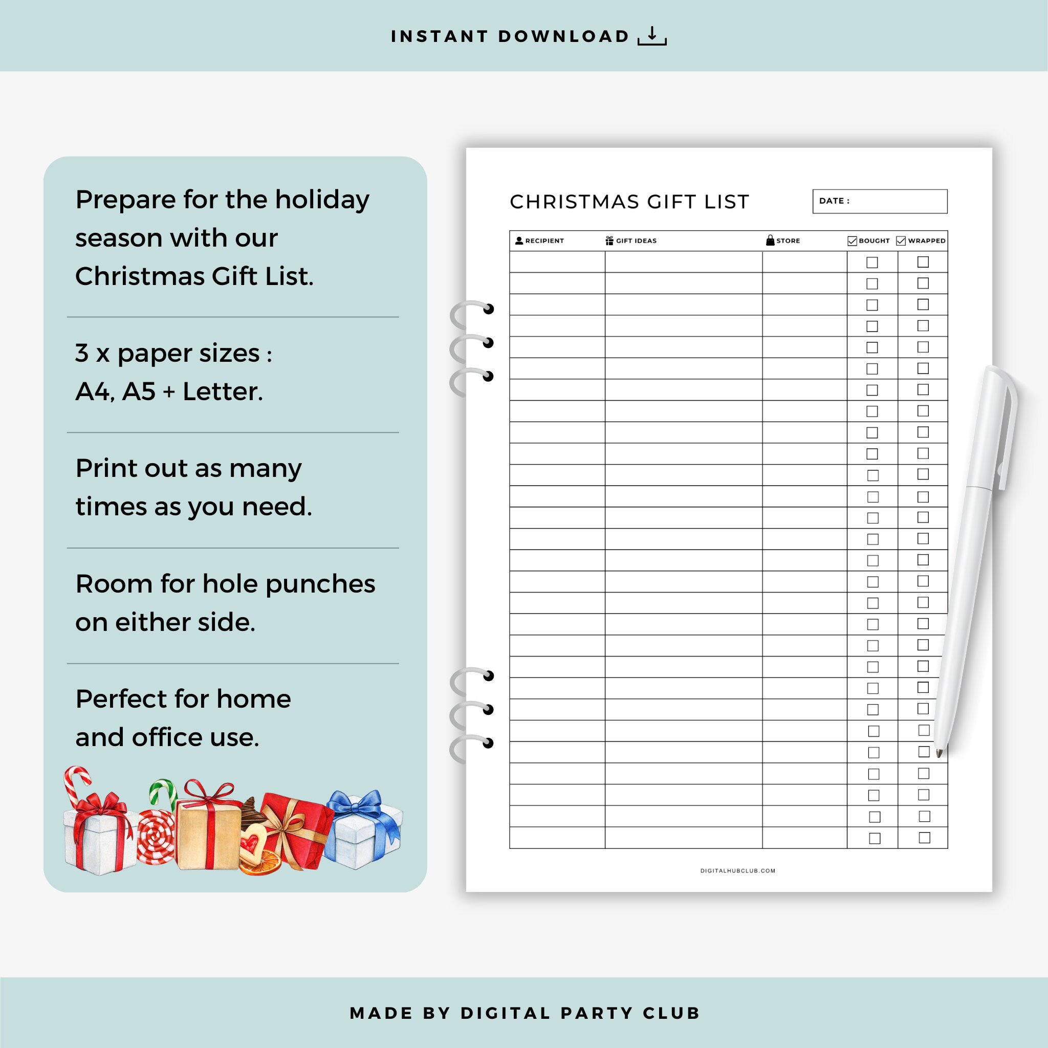 Printable Christmas List, Printable Gift Tracker, Christmas Gift List ...