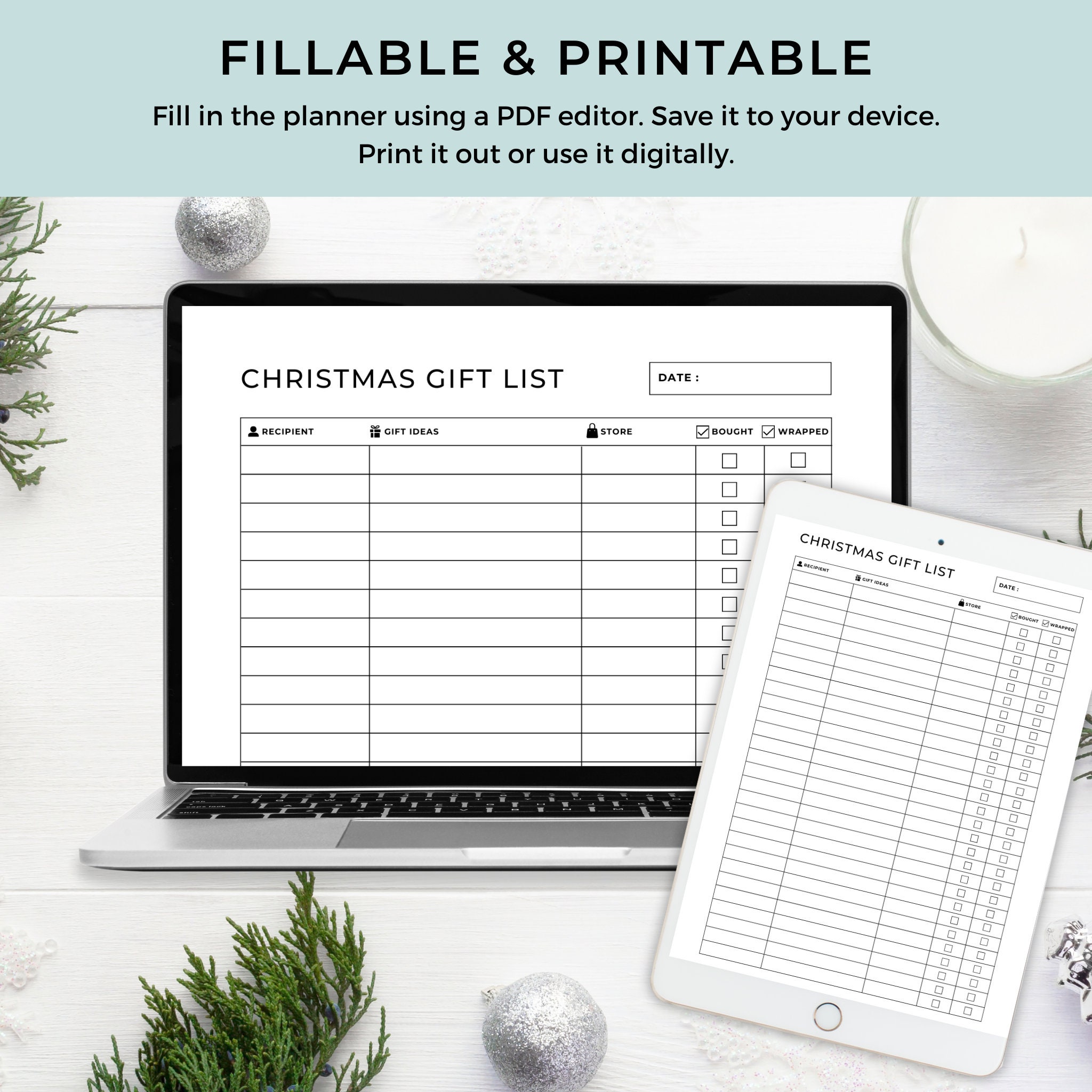 Printable Christmas List Printable Gift Tracker Christmas - Etsy