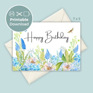 Printable Birthday Card With Spring Flowers, Happy Birthday Card ...