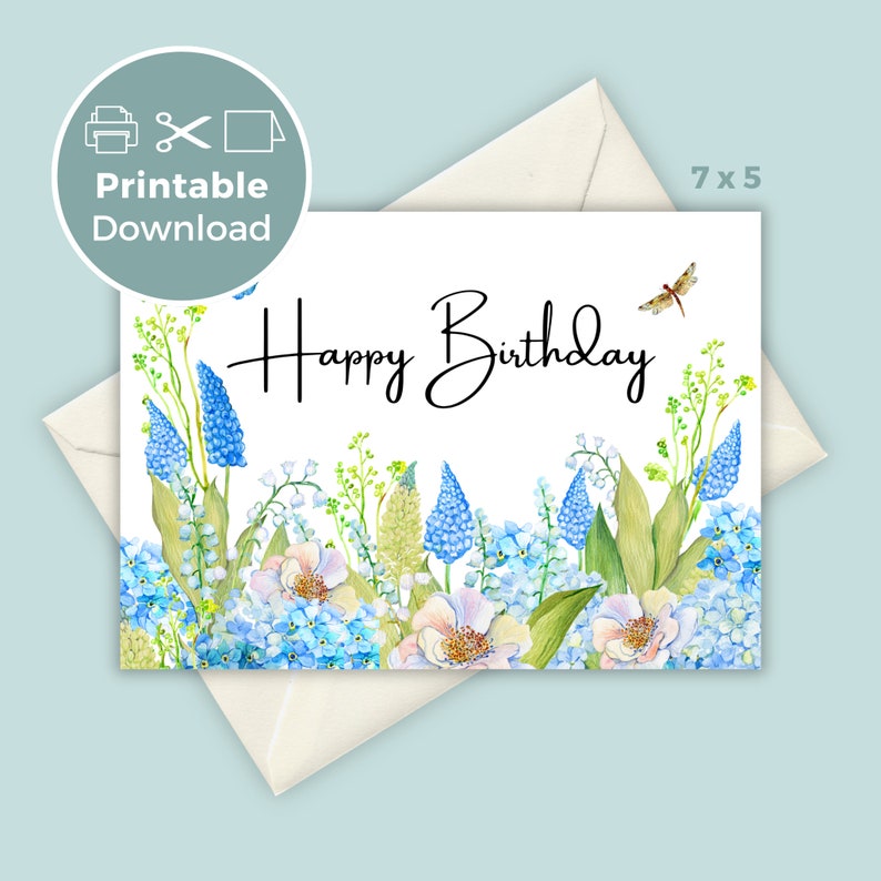 Printable Birthday Card With Spring Flowers, Happy Birthday Card ...