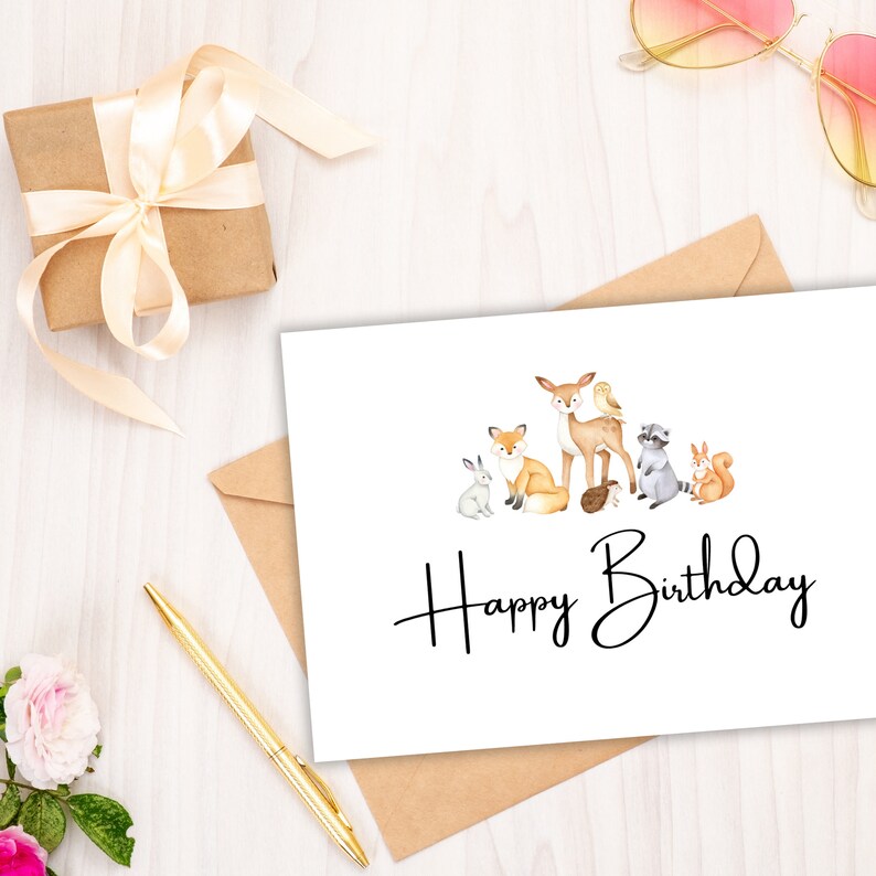 Printable Birthday Card With Woodland Animals Cute Animals - Etsy
