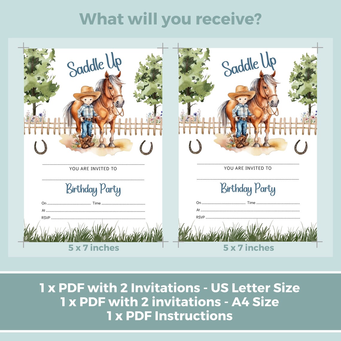 Printable Saddle up Boy Birthday Invitation - Cowboy Fill in Party ...