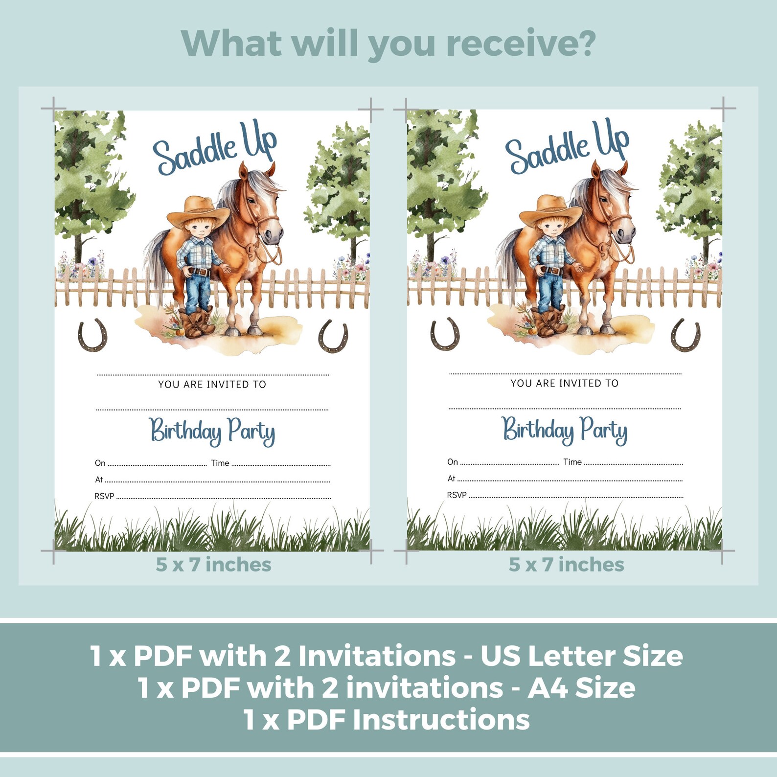Printable Saddle up Boy Birthday Invitation - Cowboy Fill in Party ...