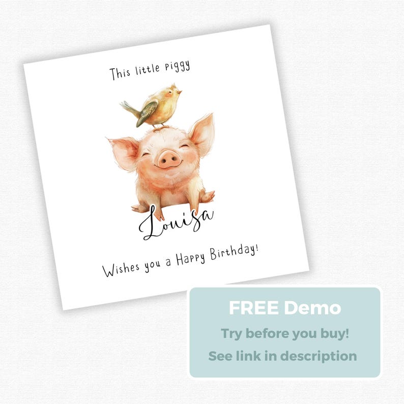 Personalised Pig Birthday Card, Editable Birthday Card This Little ...
