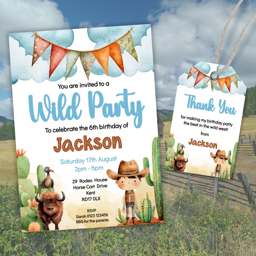 Wild West Party Invitation Template, Editable Cowboy Birthday ...