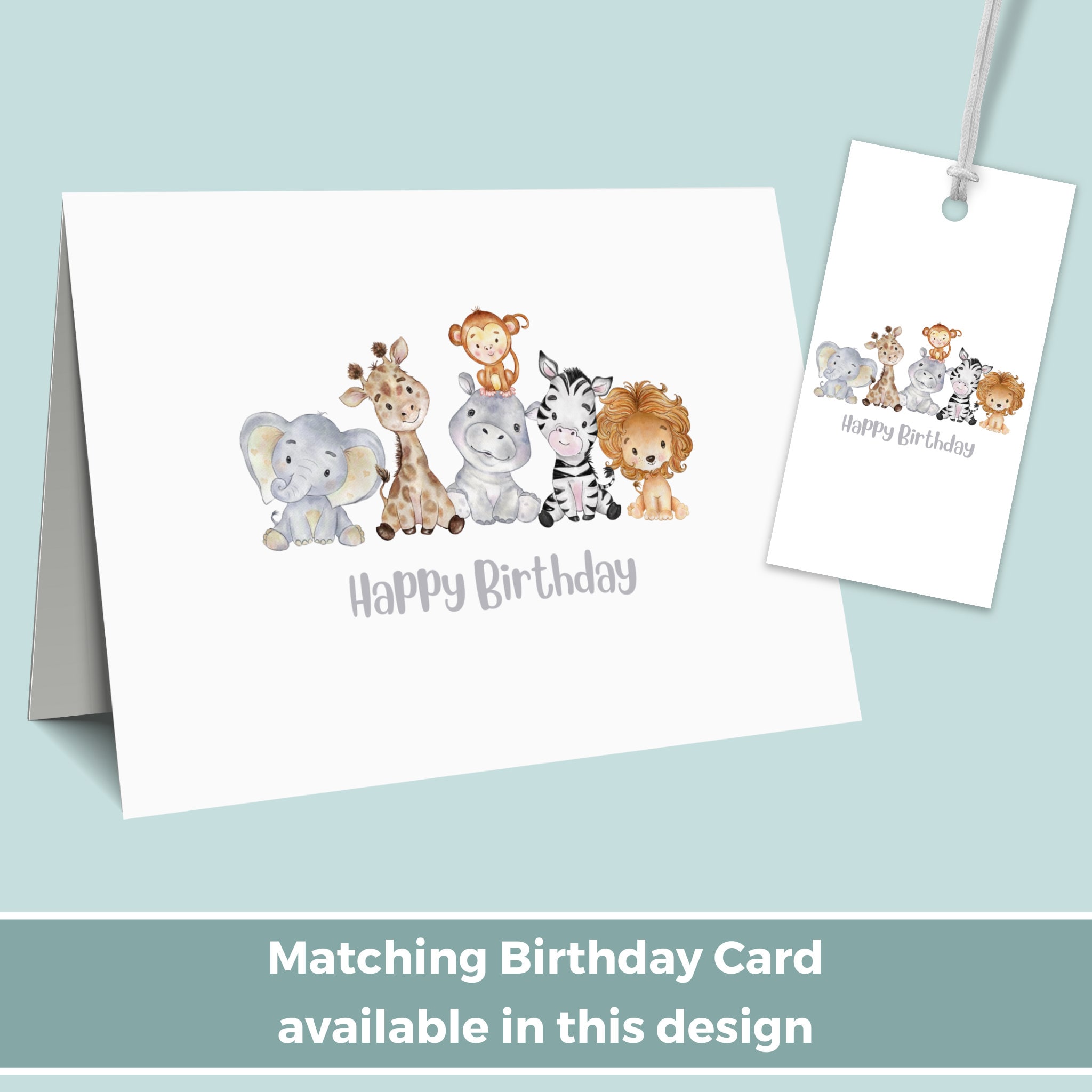 Printable Birthday Gift Tag With Jungle Animals, Cute Safari ...