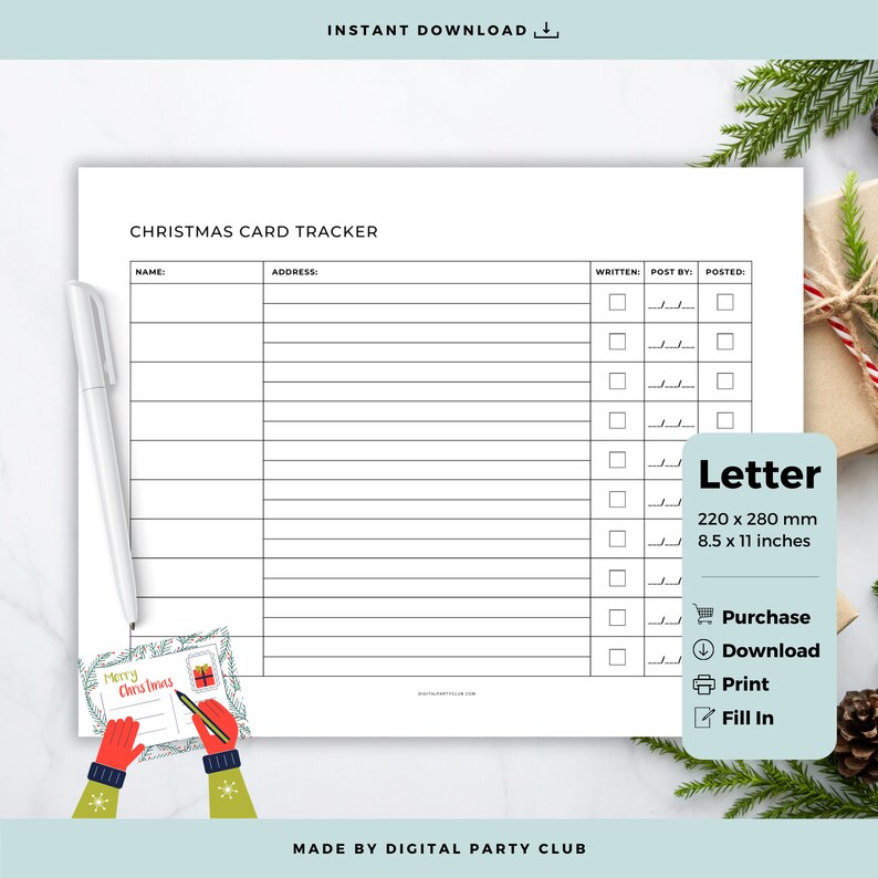 Christmas Card Tracker, Printable Christmas Card Planner, Christmas ...