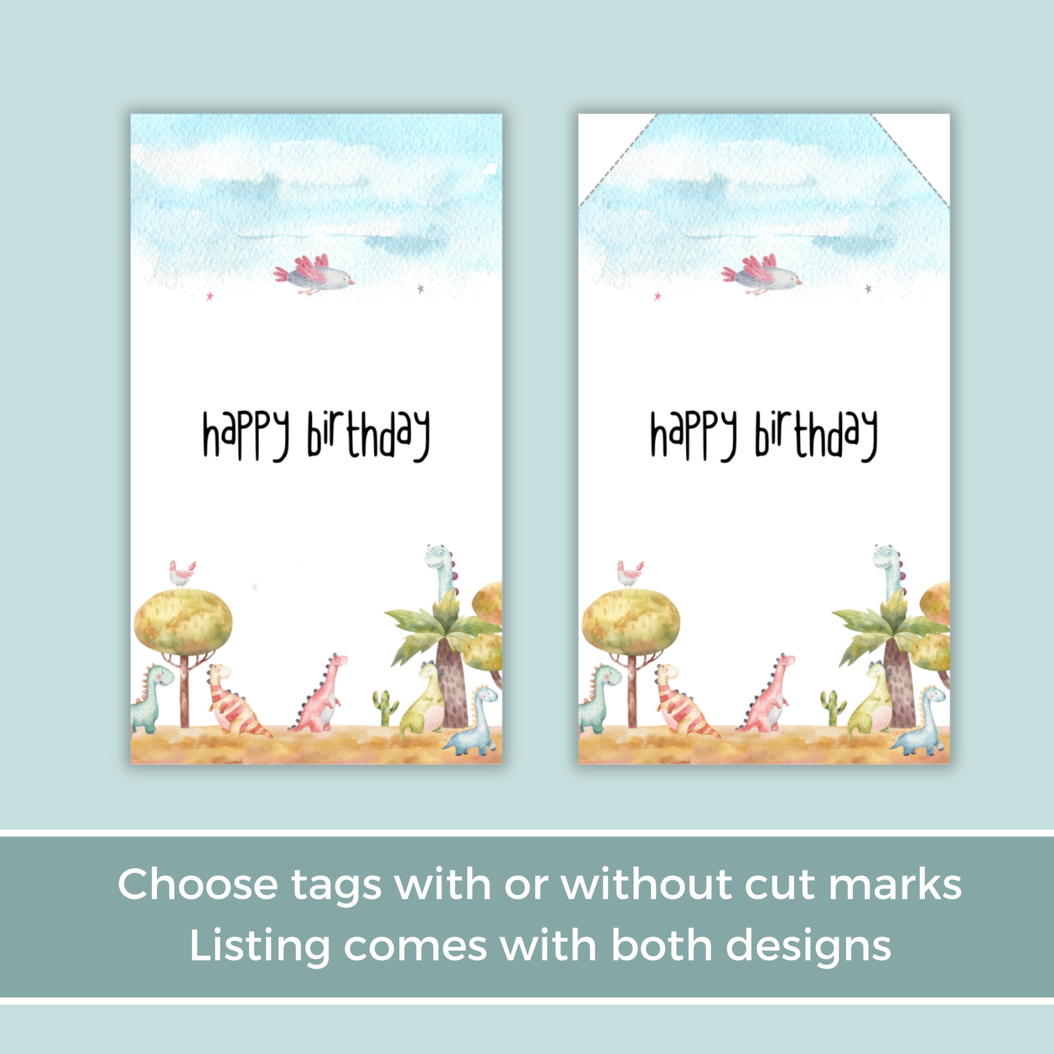 Printable Birthday Gift Tag Dinosaur Watercolour, Dino Party Favour Tag ...