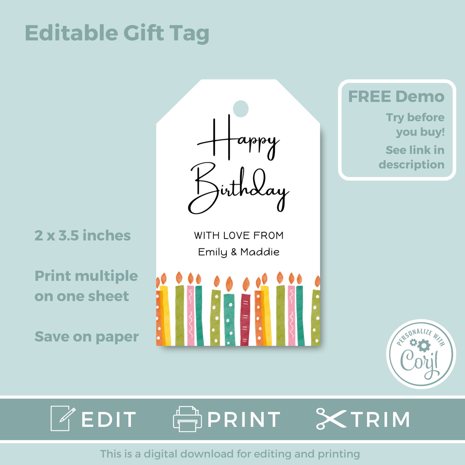 Personalised Happy Birthday Gift Tag With Candles, Gift Tag Print at ...