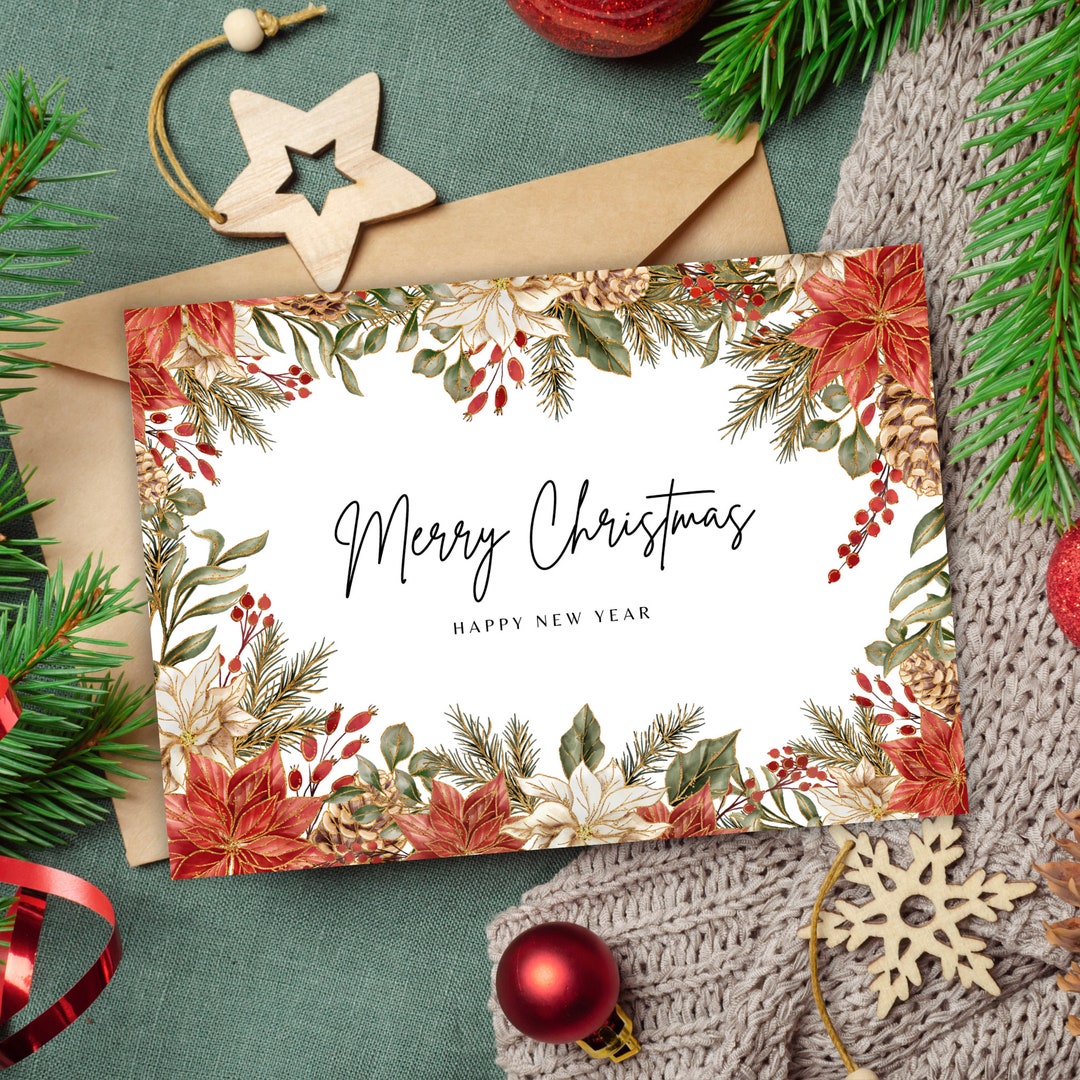 Merry Christmas Card Printable Digital Download, Seasons Greetings Card ...