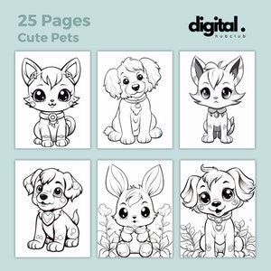 25 Colouring Pages for Kids Printable Cute Pets Colouring - Etsy
