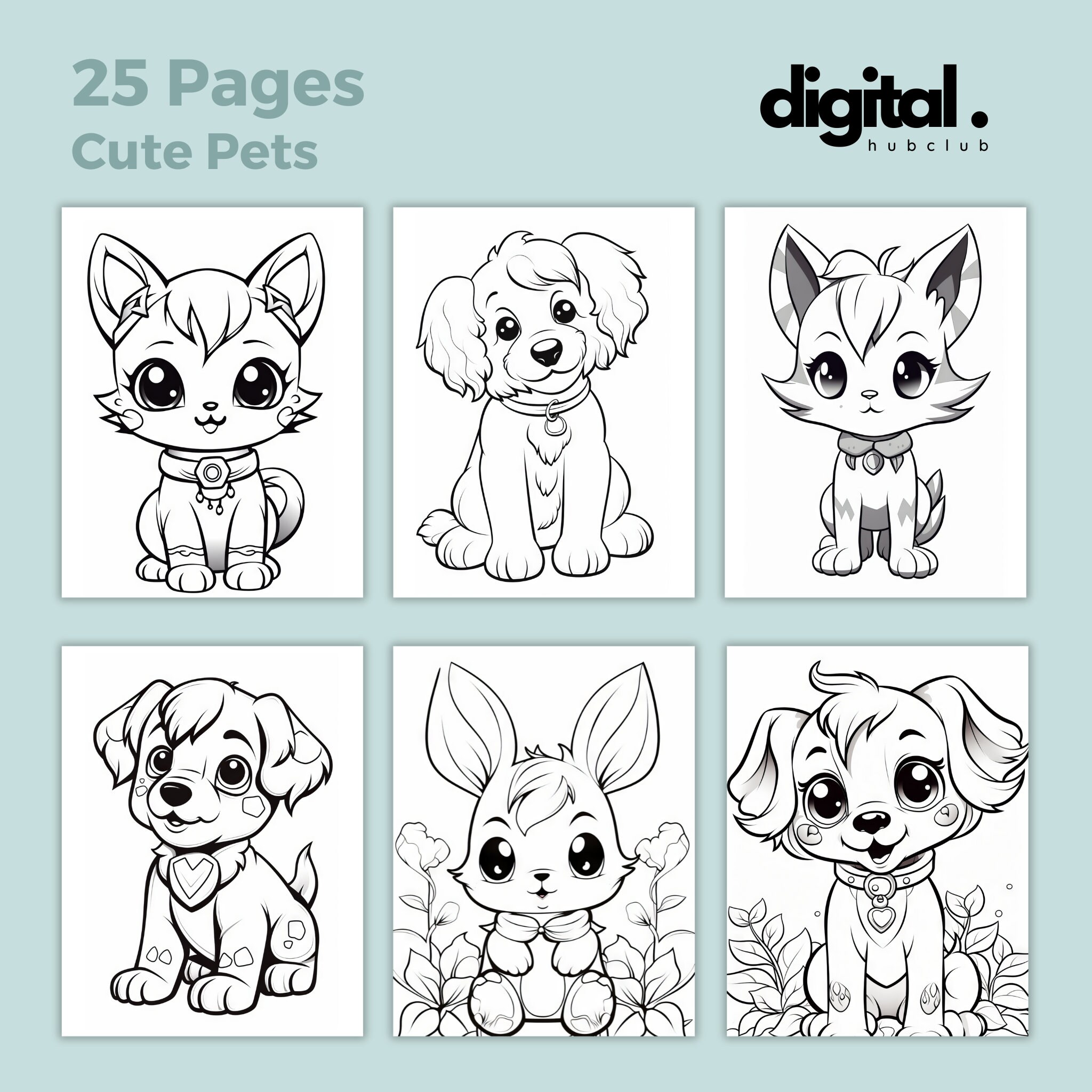25 Colouring Pages for Kids Printable Cute Pets Colouring - Etsy