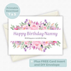 Printable Birthday Card Nanny, Floral Birthday Card Printable Greeting ...