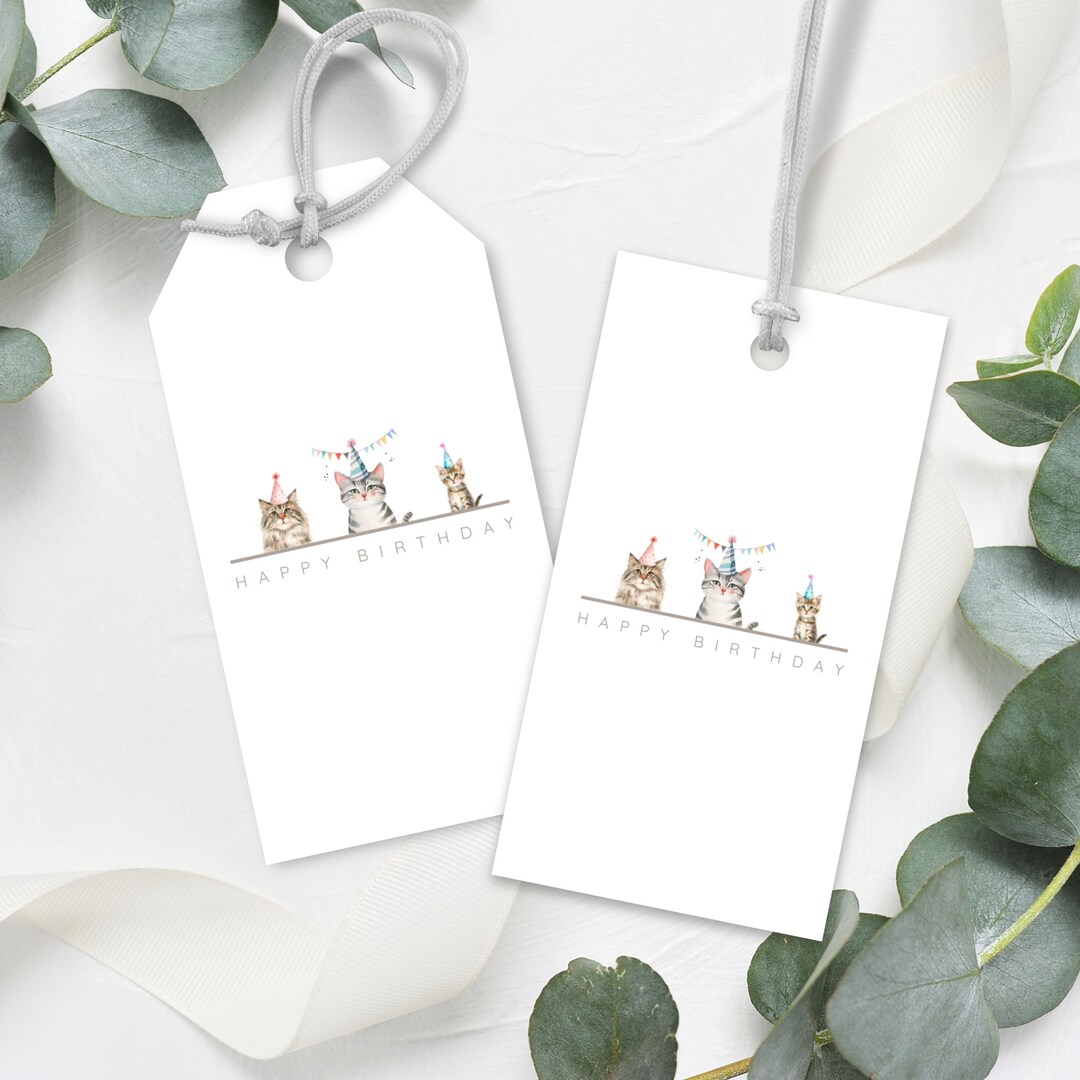 Printable Birthday Gift Tag Cute Cat Design, Cat Lover Gift Tag ...