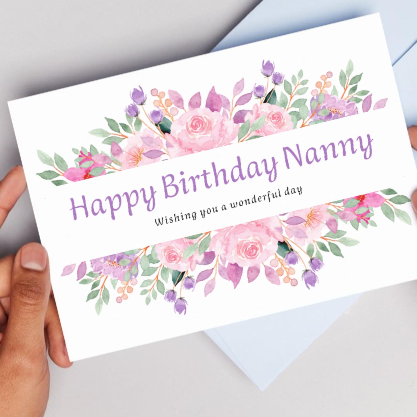 Printable Birthday Card Nanny, Floral Birthday Card Printable Greeting ...