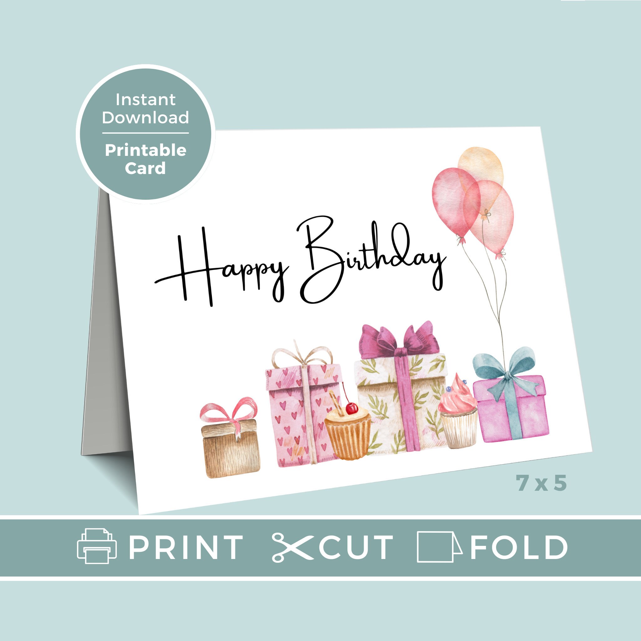 Printable Birthday Card, Birthday Card Presents, Happy Birthday Card ...