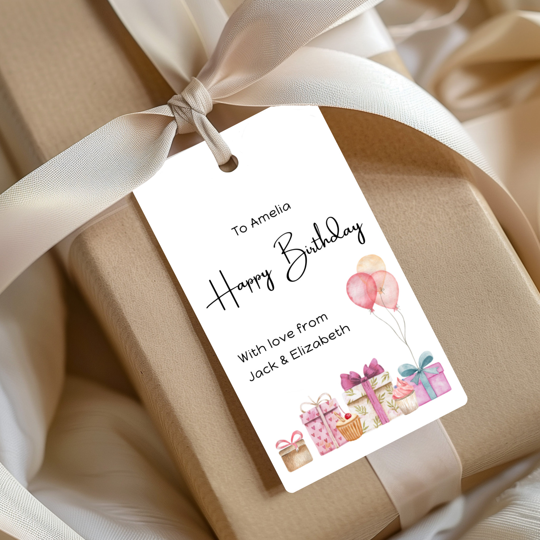 Editable Happy Birthday Present Gift Tag, Birthday Favour Tag Instant ...