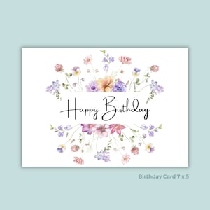 Printable Birthday Card With Flowers, Floral Birthday Card, Printable ...