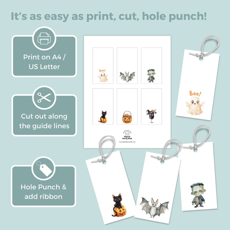 Halloween Gift Tags, Printable Children's Gift Tag Bundle, 6 Party Gift ...
