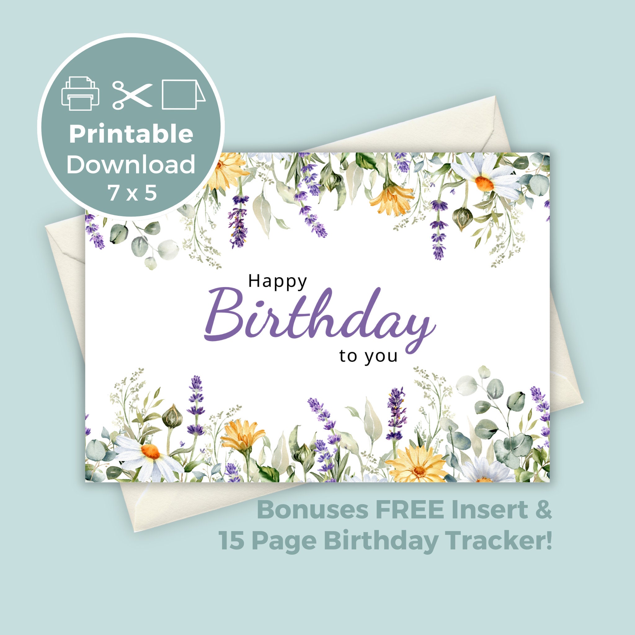 Printable Floral Birthday Card - Elegant Purple Flower Greeting Card ...