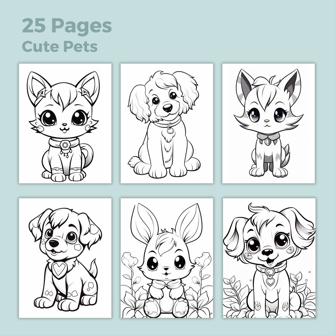 25 Colouring Pages for Kids Printable, Cute Pets Colouring Pages for ...