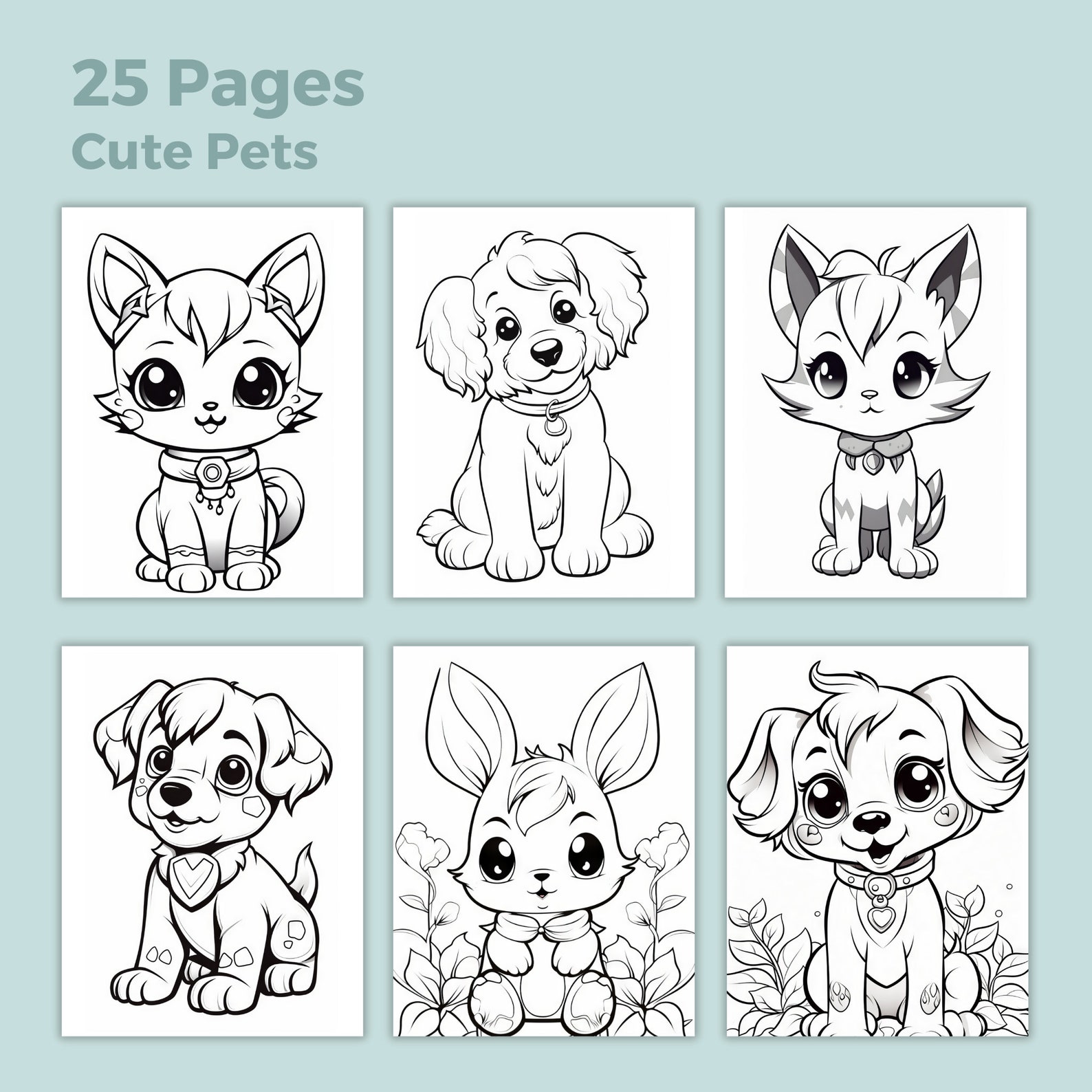 25 Colouring Pages for Kids Printable, Cute Pets Colouring Pages for ...
