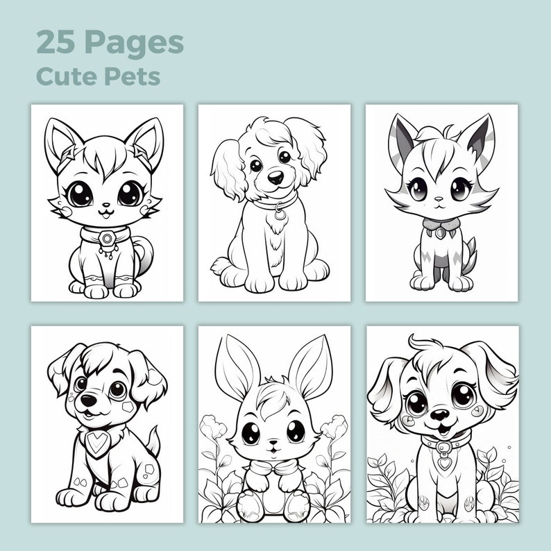 25 Colouring Pages for Kids Printable, Cute Pets Colouring Pages for ...
