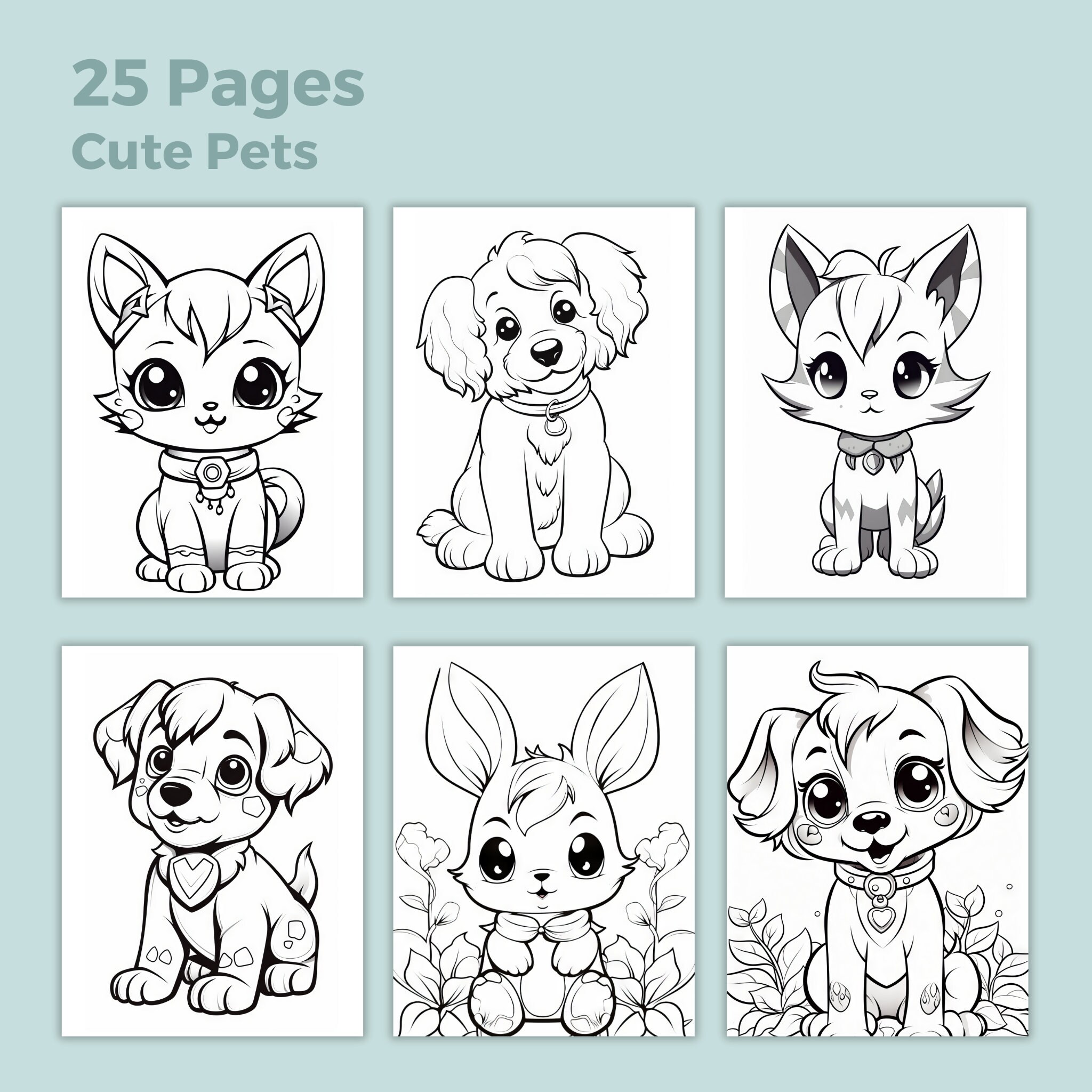 25 Colouring Pages for Kids Printable, Cute Pets Colouring Pages for ...