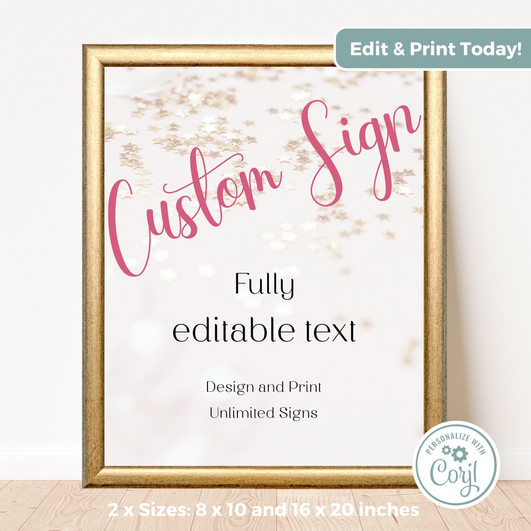 Editable Surprise Pink Birthday Party Custom Sign, Pink Age Party ...