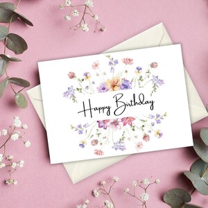 Printable Birthday Card With Flowers, Floral Birthday Card, Printable ...