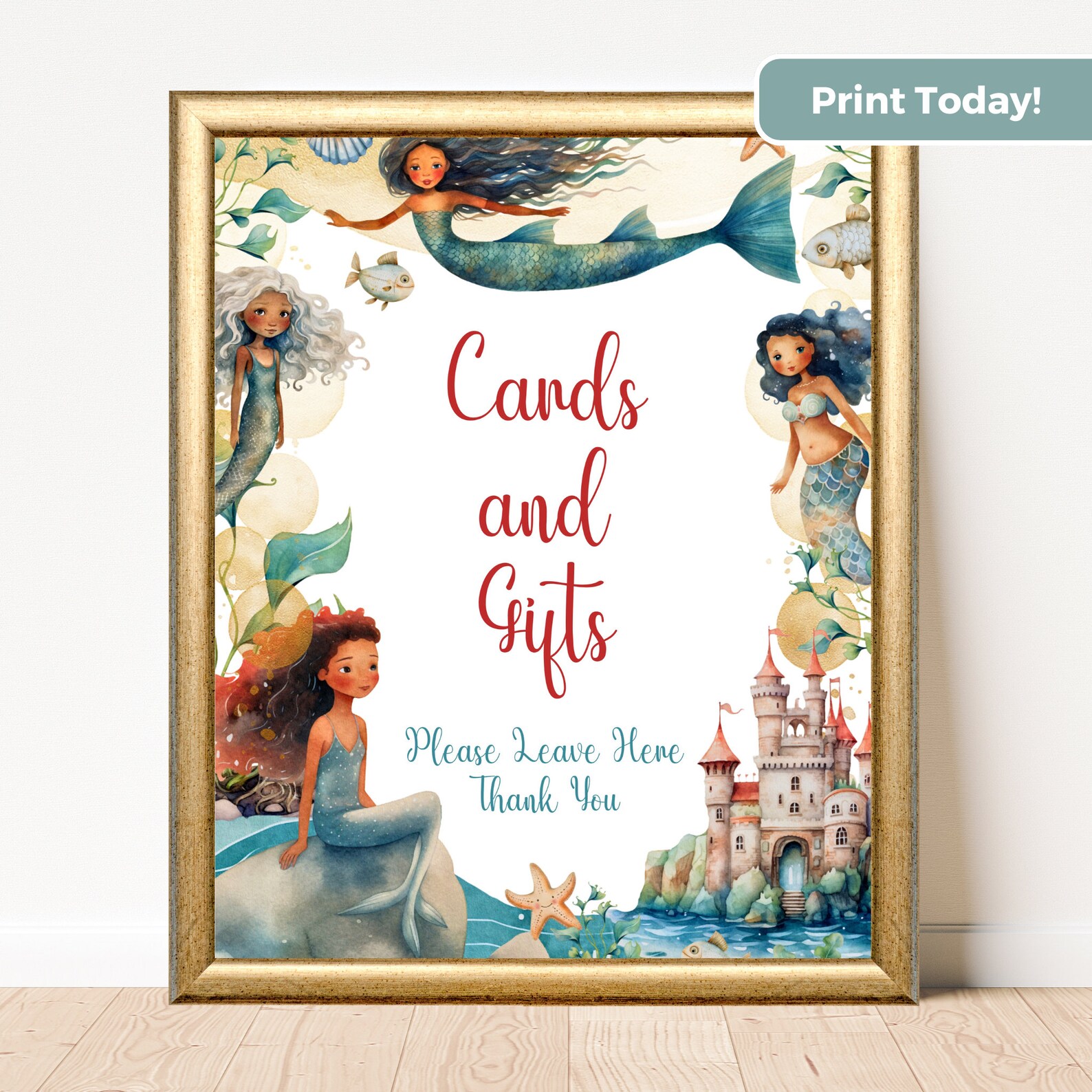 Printable Cards and Gifts Sign Mermaid Birthday Party, Swimming Party ...