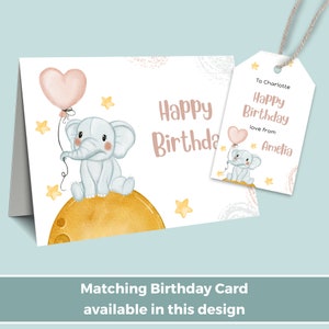 Personalised Birthday Gift Tag Baby Elephant, Cute Elephant Favour Tag ...