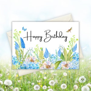 Printable Birthday Card With Spring Flowers, Happy Birthday Floral Card ...