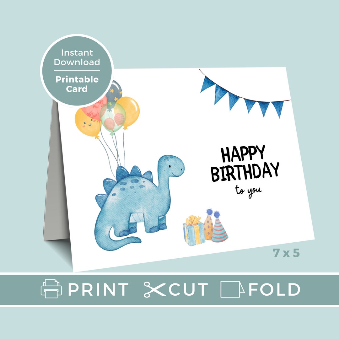 Printable Dinosaur Birthday Card, Birthday Greeting Card, Kids Dino ...