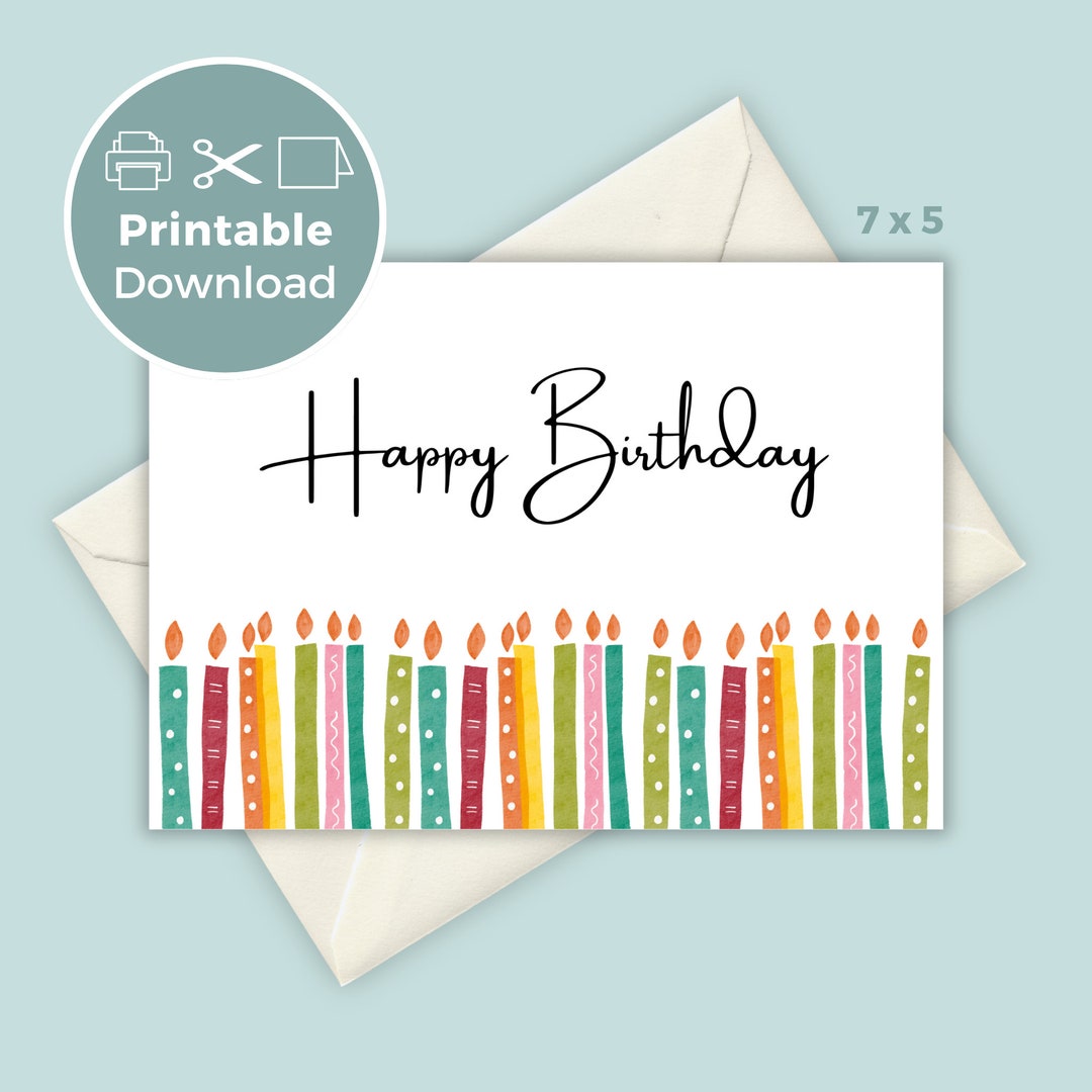 Printable Birthday Card, Instant Download, Digital Greeting Card, Happy ...