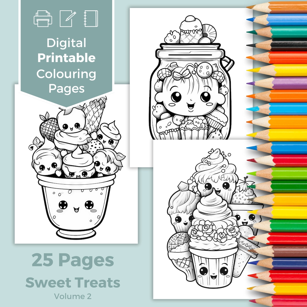 25 Colouring Pages for Kids Printable, Cute Sweet Treats Colouring ...