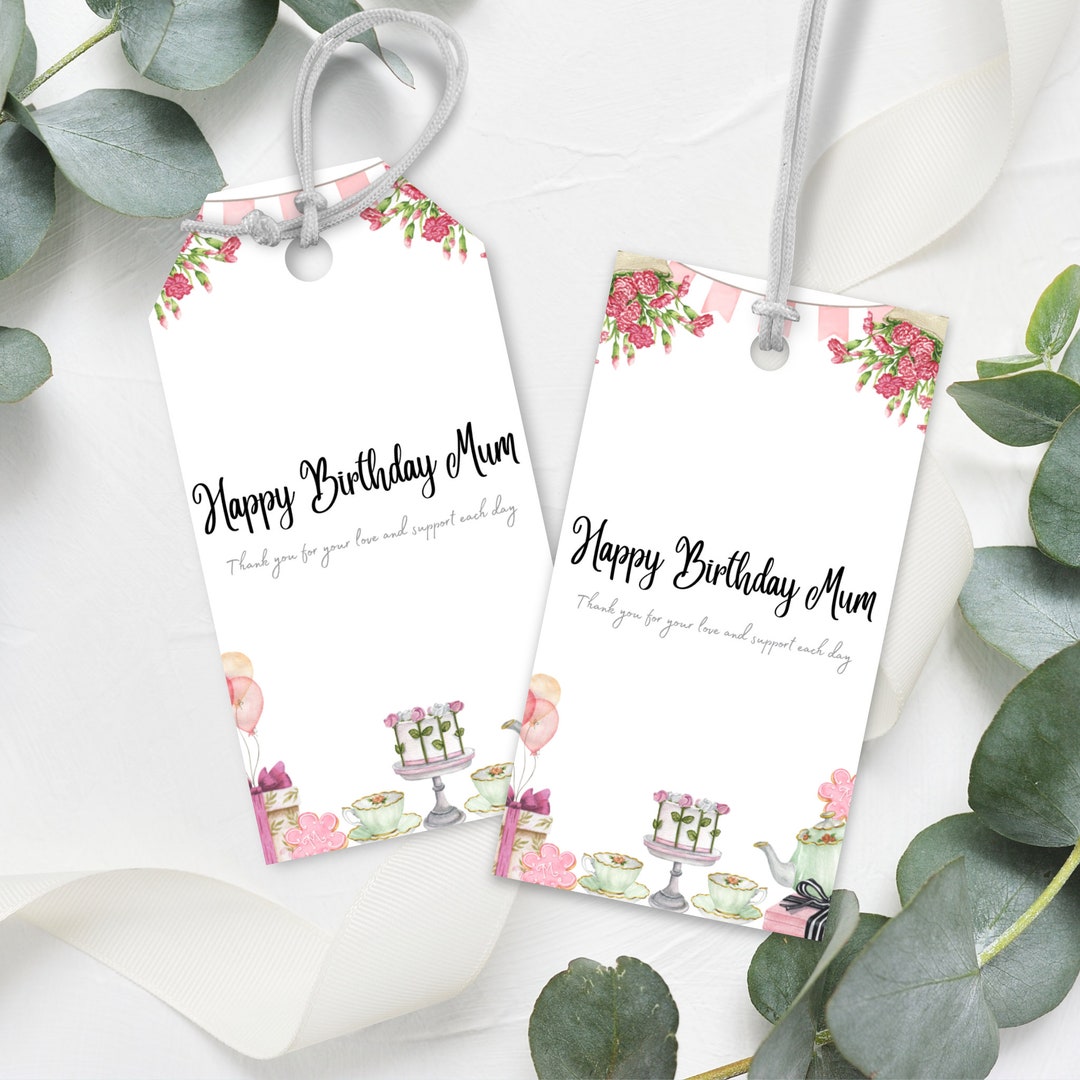 Happy Birthday Mum Gift Tag Tea Party, Print at Home, Instant Download ...