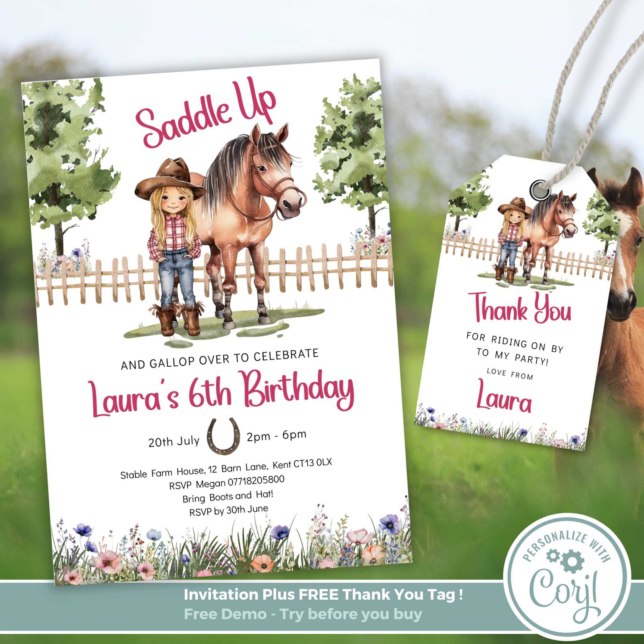 Editable Horse Birthday Invitation Template, Girl Saddle up Invite ...