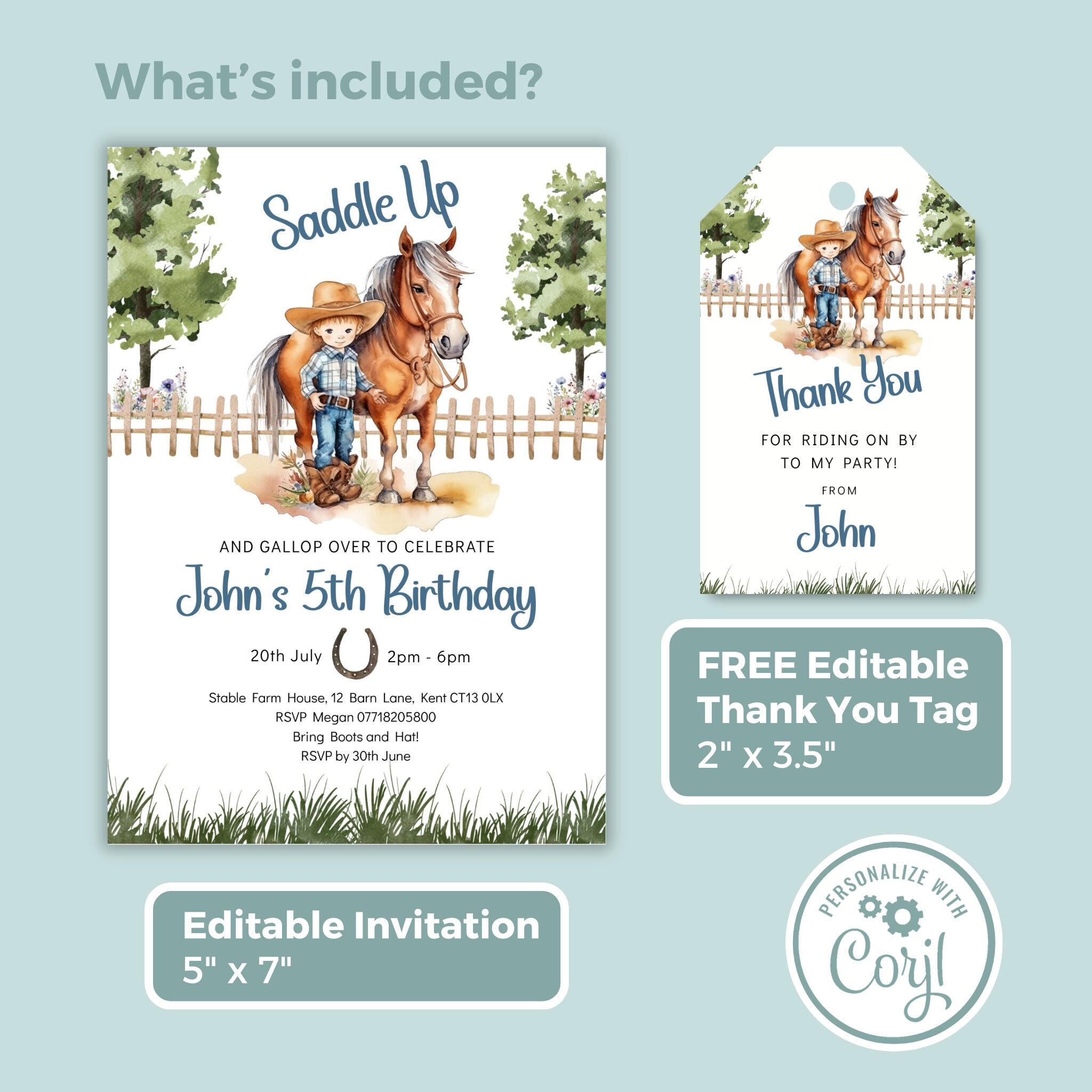 Editable Cowboy Birthday Invitation, Boy Saddle up Invite, Horse Pony ...