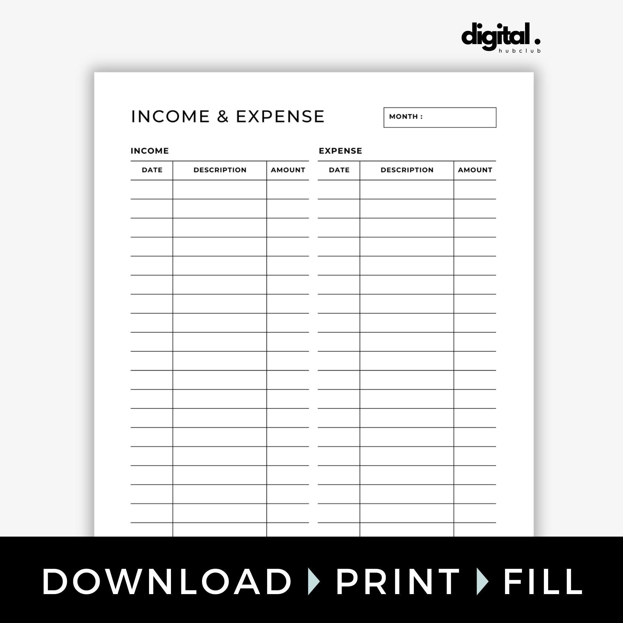 Income and Expense Tracker, Small Business Income and Expense Printable ...