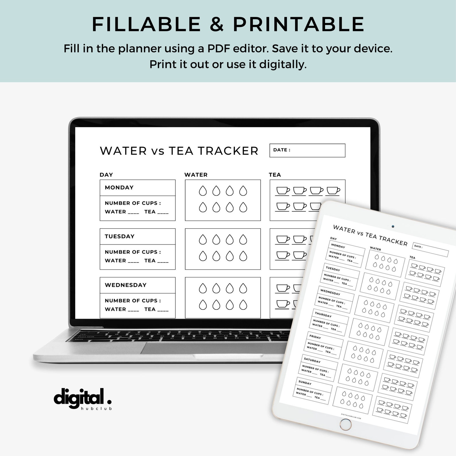 Water Hydration Tracker Water Vs Tea Daily Water Goal - Etsy