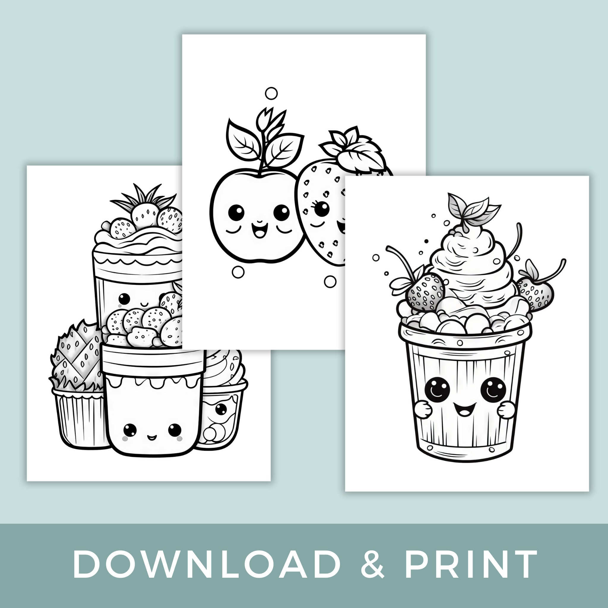 25 Colouring Pages for Kids Printable, Cute Sweet Treats Colouring ...