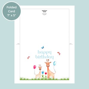 Printable Birthday Card With Giraffe, Animal Birthday Card, Kids ...