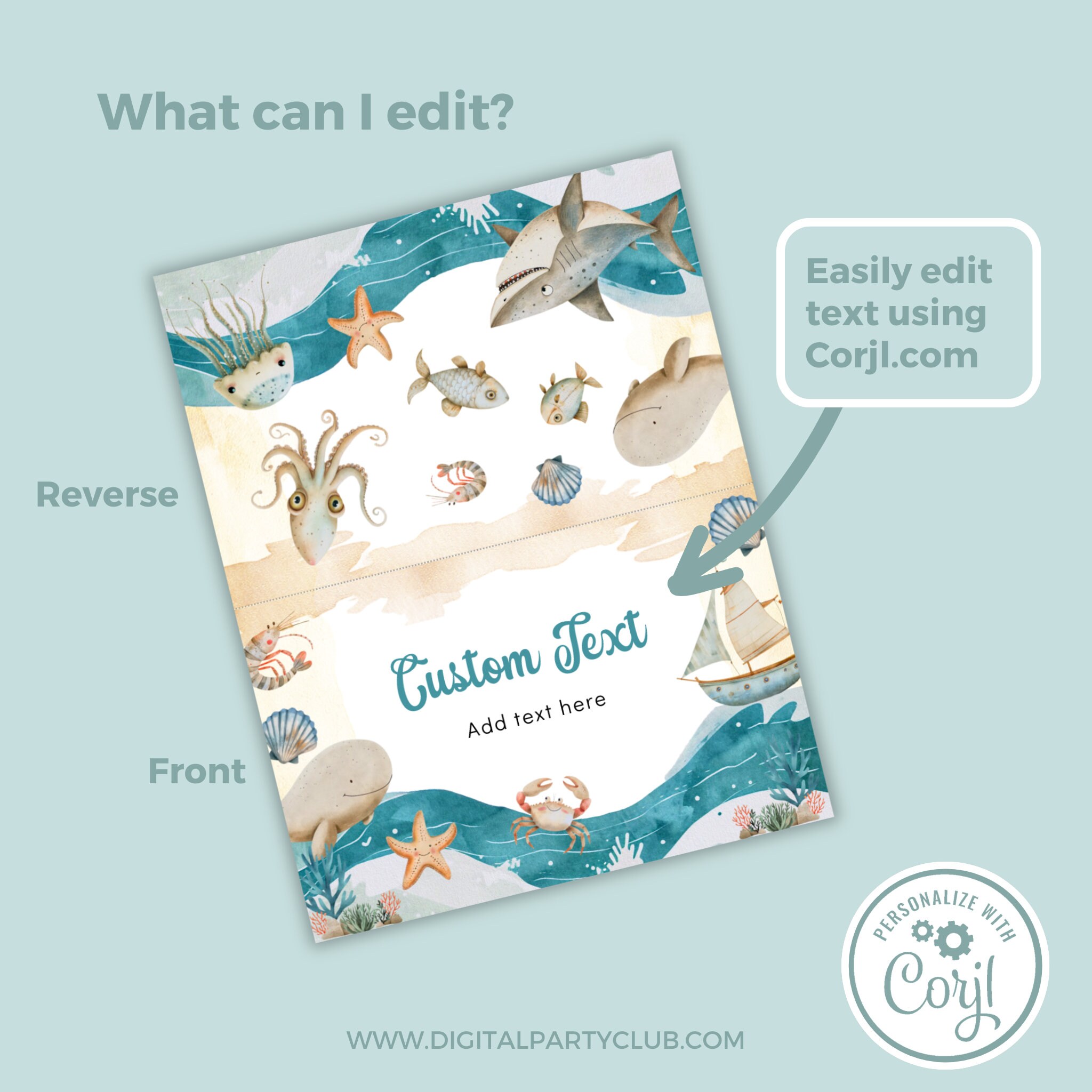 Editable Under the Sea Food Buffet Label Tent Card Food Place Cards ...