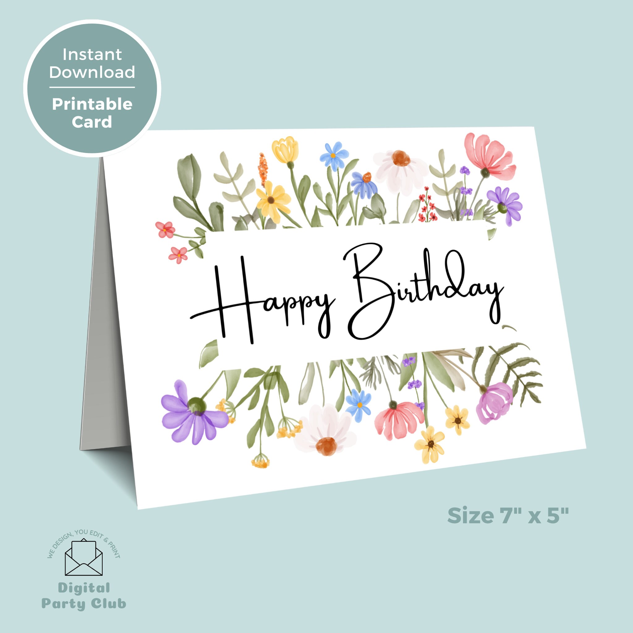 Birthday Card Set, Birthday Card Bundle, Set of 4 Printable Birthday ...