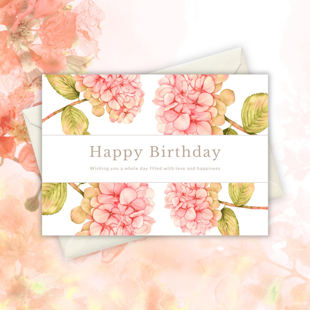 Printable Pink Flower Birthday Card Instant Download, Greeting Card ...
