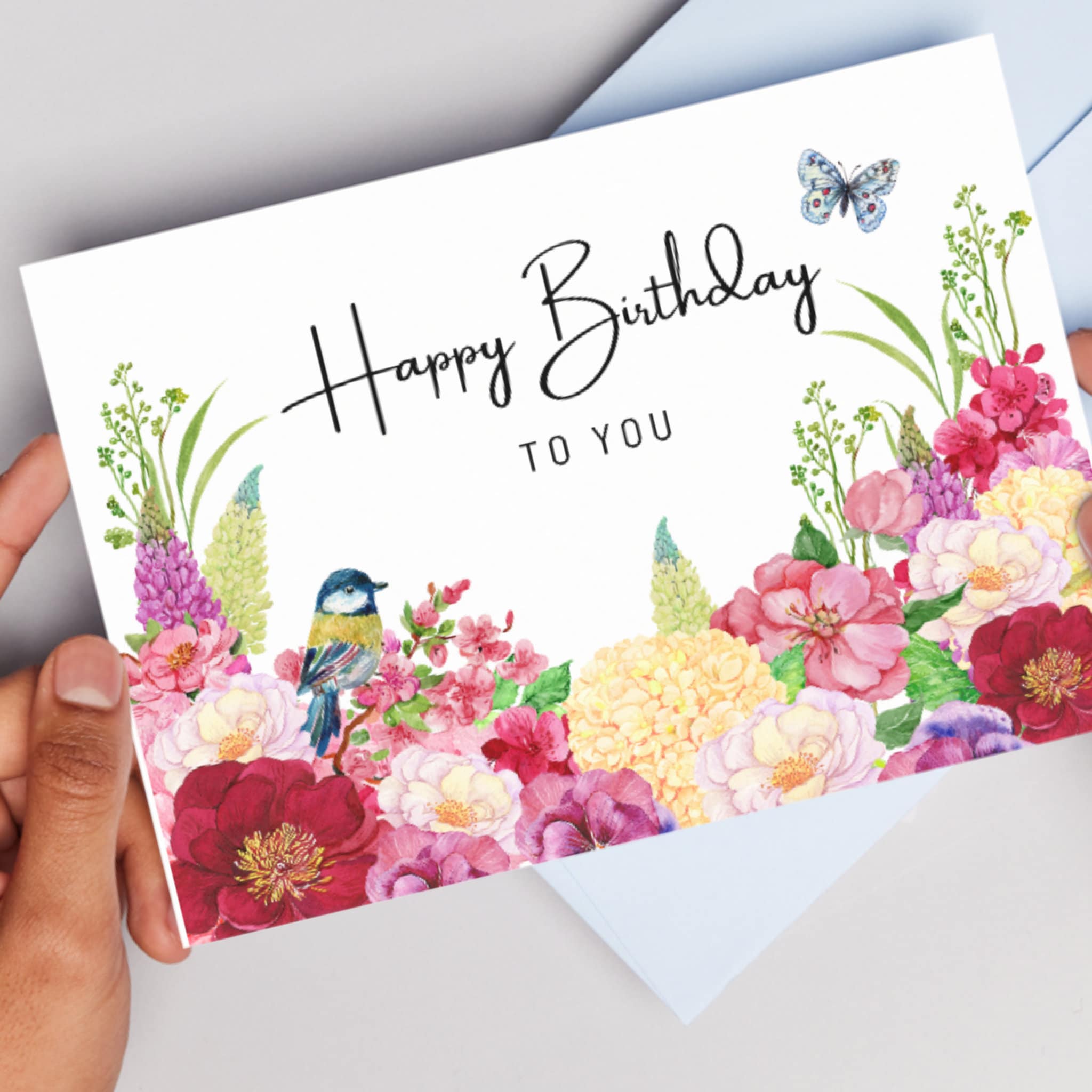 Printable Birthday Card With Flowers, Happy Birthday Card Printable, Floral, Digital Download - Etsy