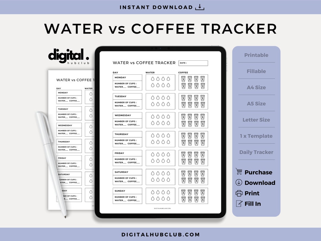 Weekly Water Hydration Tracker Water Vs Coffee Intake - Etsy