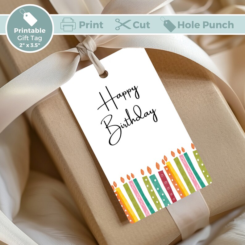 Printable Birthday Gift Tag Instant Download, Favour Tag Candles, Happy ...