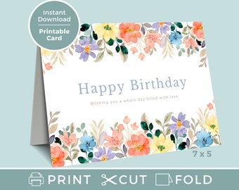 Printable Birthday Card With Flowers, Floral Birthday Card, Printable ...